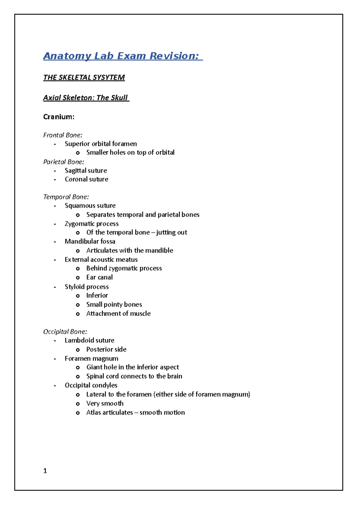 Lab Exam Revion - Skeletal & Muscular Systems - Anatomy Lab Exam ...