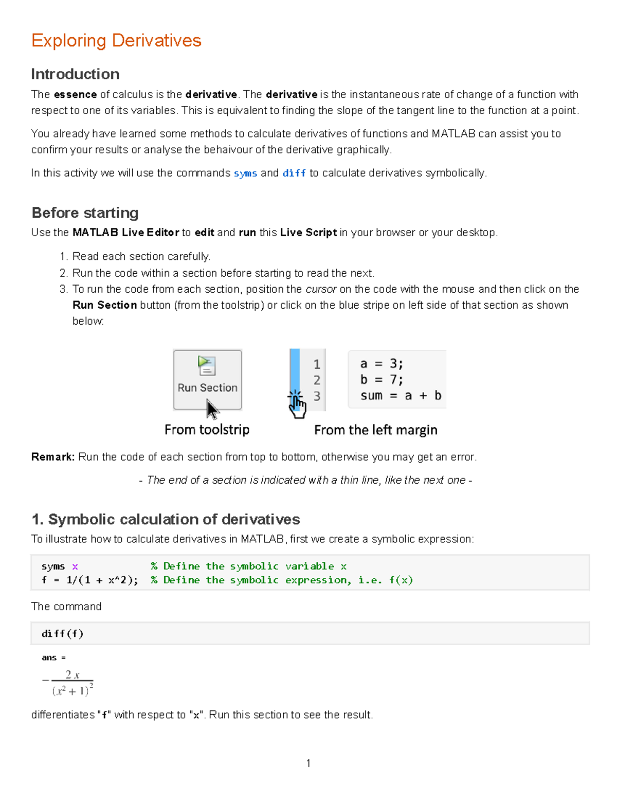 Derivatives Workshop - matlab about derivative - Exploring Derivatives ...