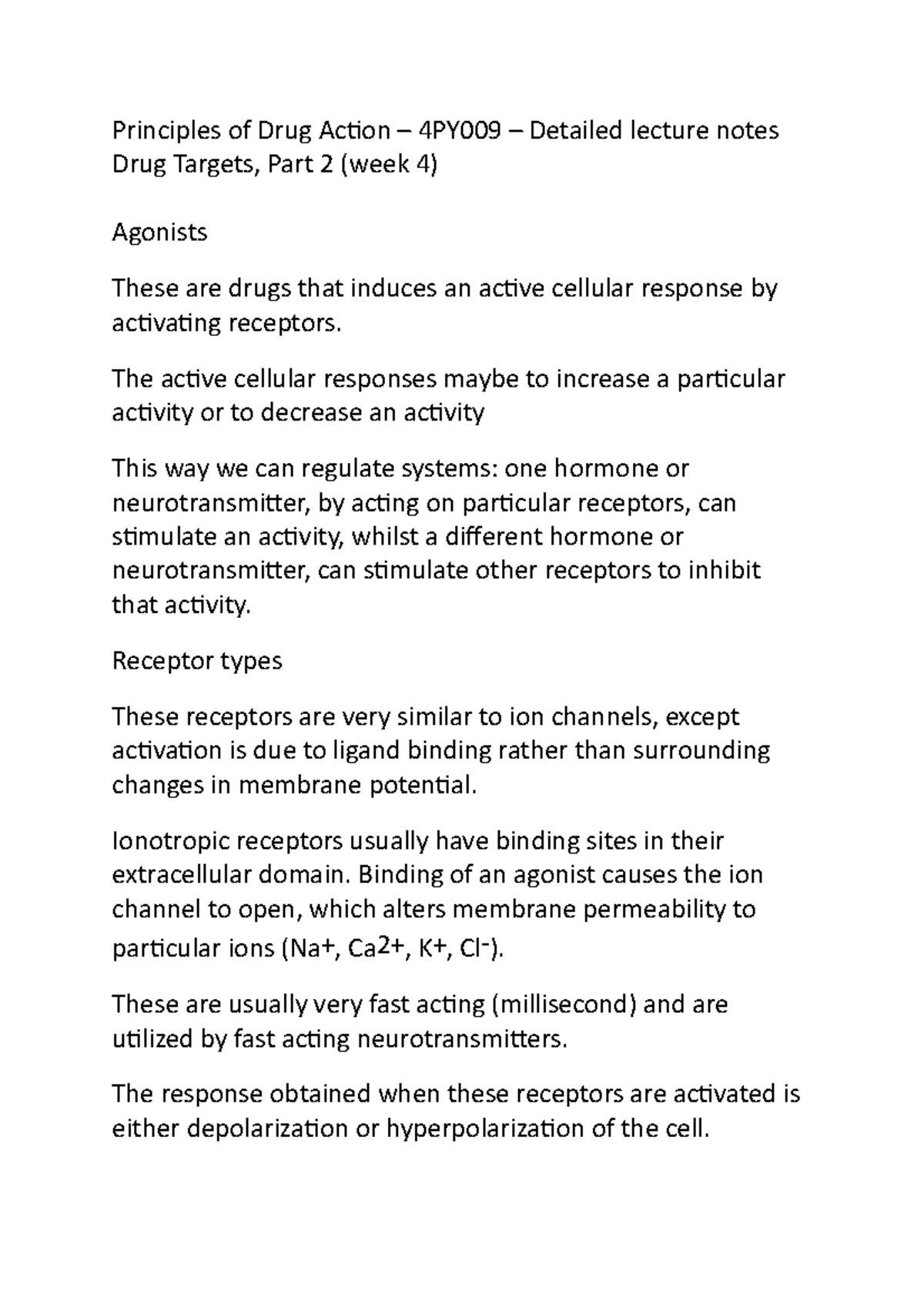 Drug Targets W4 Pt2 - Principles of Drug Action – 4PY009 – Detailed ...