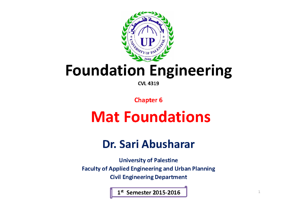 Mat Foundations - Foundation Engineering CVL 4319 Chapter 6 Dr. Sari ...