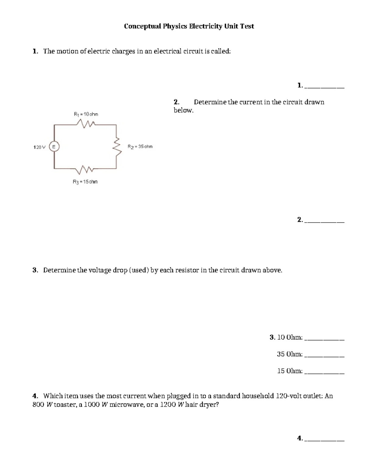 Conceptual Physics Electricity Unit Test - Determine the voltage drop ...