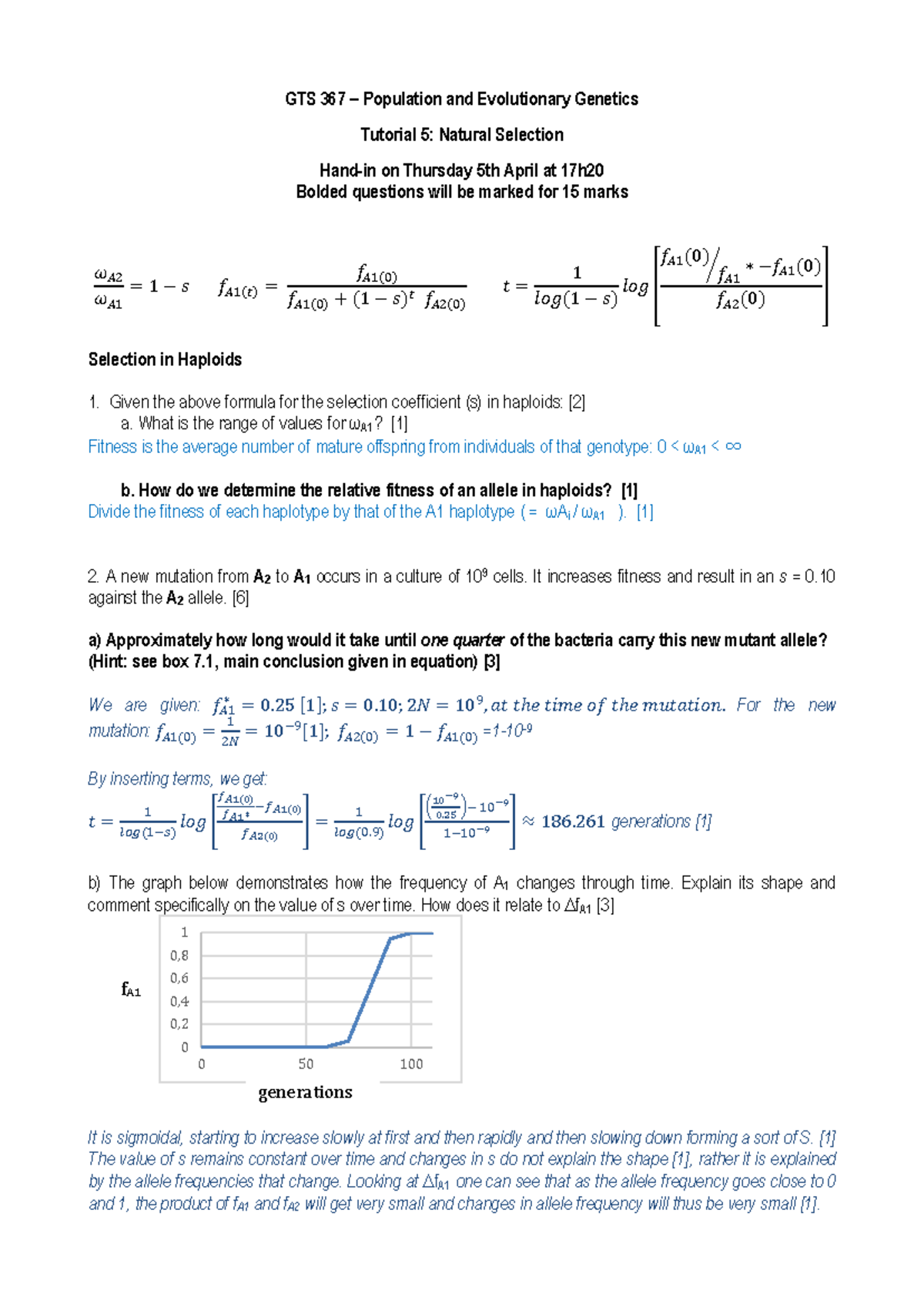 Tutorial 5 memo - natural selection - GTS 367 – Population and ...