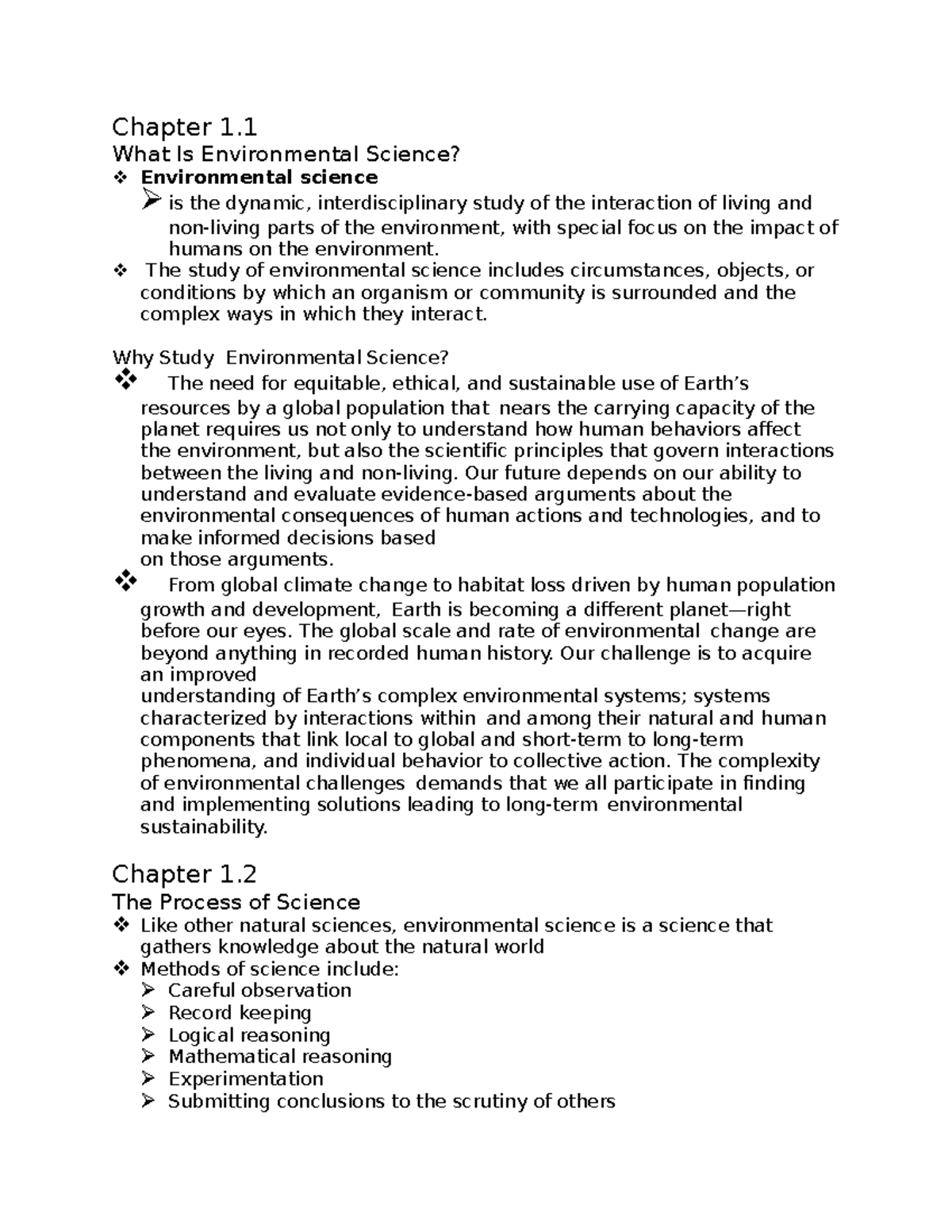 Chapter 1 Notes - ENVS 2202 - Studocu