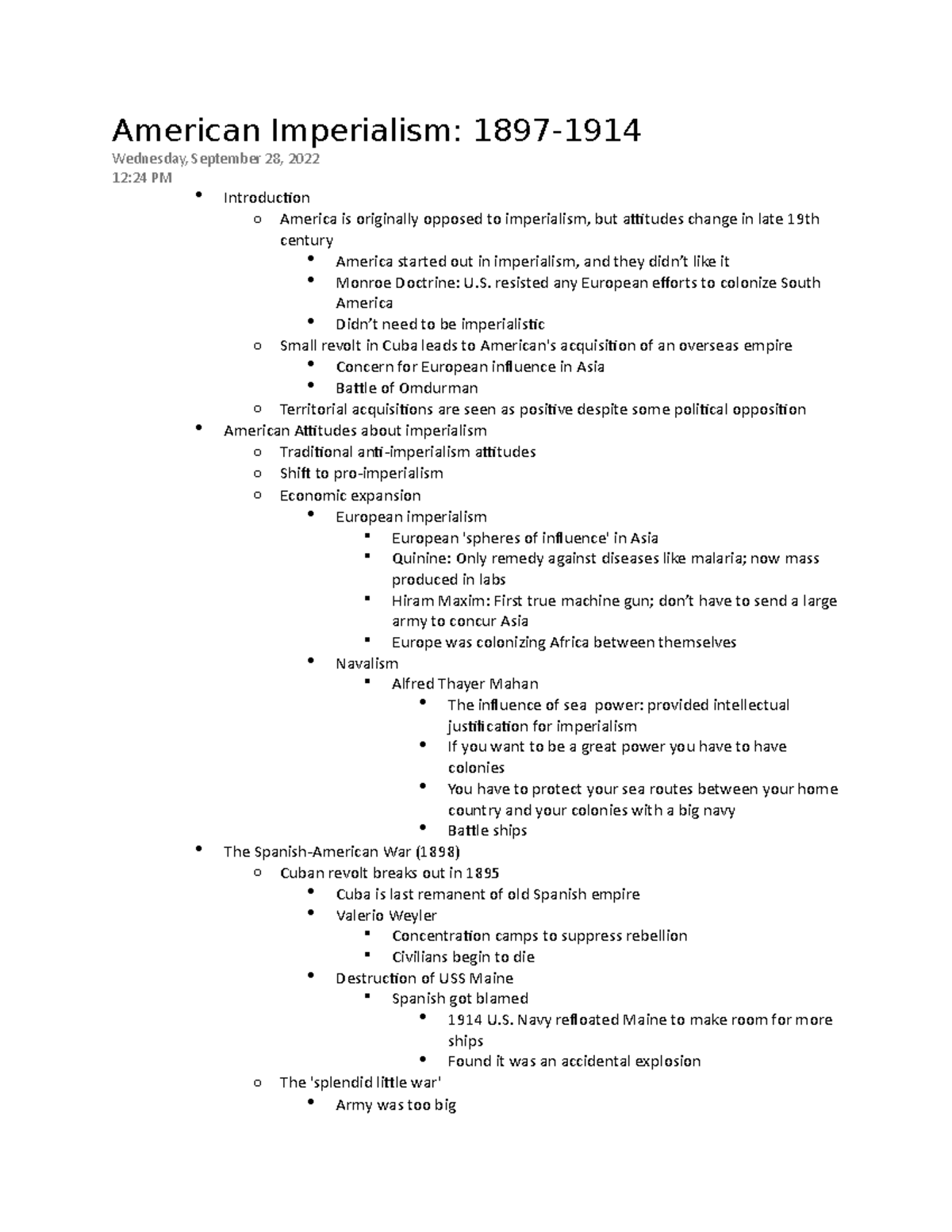 American Imperialism 1897-1914 - American Imperialism: 1897- Wednesday ...