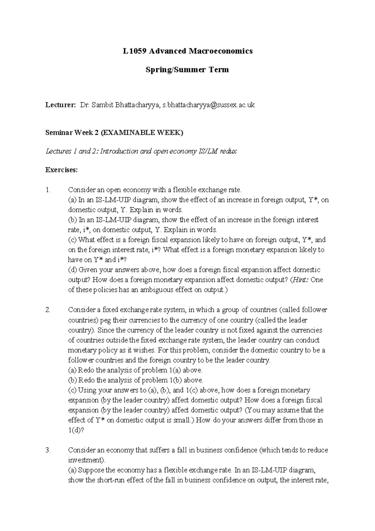 Advanced macro exercises week 2 - L1059 Advanced Macroeconomics Spring ...