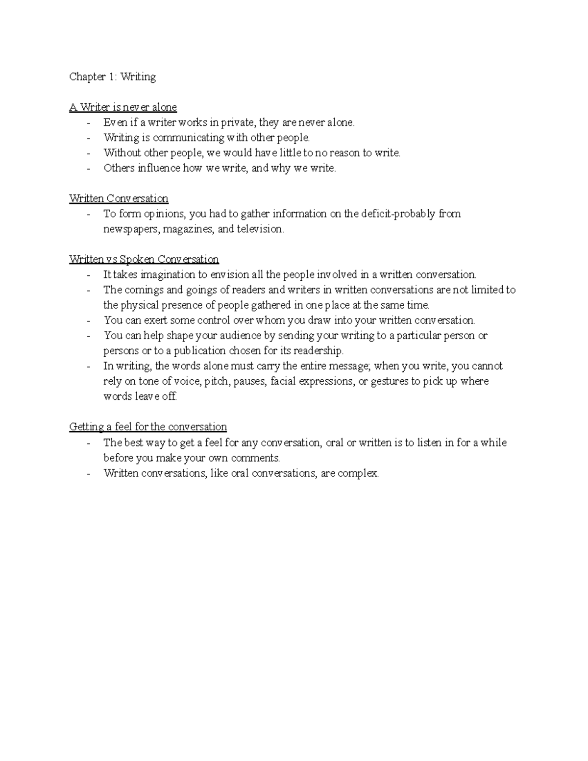 Untitled document - english notes - Chapter 1: Writing A Writer is ...
