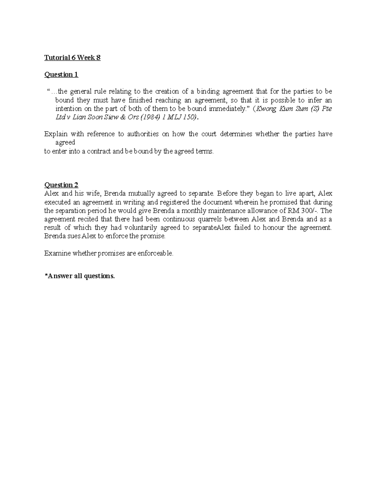 Tutorial 6 Week 8 - itclr - Tutorial 6 Week 8 Question 1 “.. general rule relating to the ...