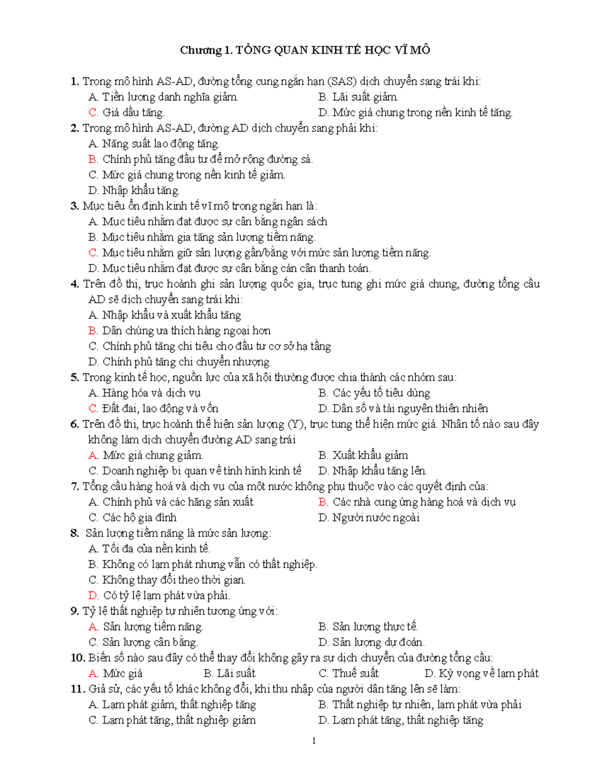 Baitap KTVM 1 - bài tập ktvm - Chương 1. TỔNG QUAN KINH TẾ HỌC VĨ MÔ 1 ...