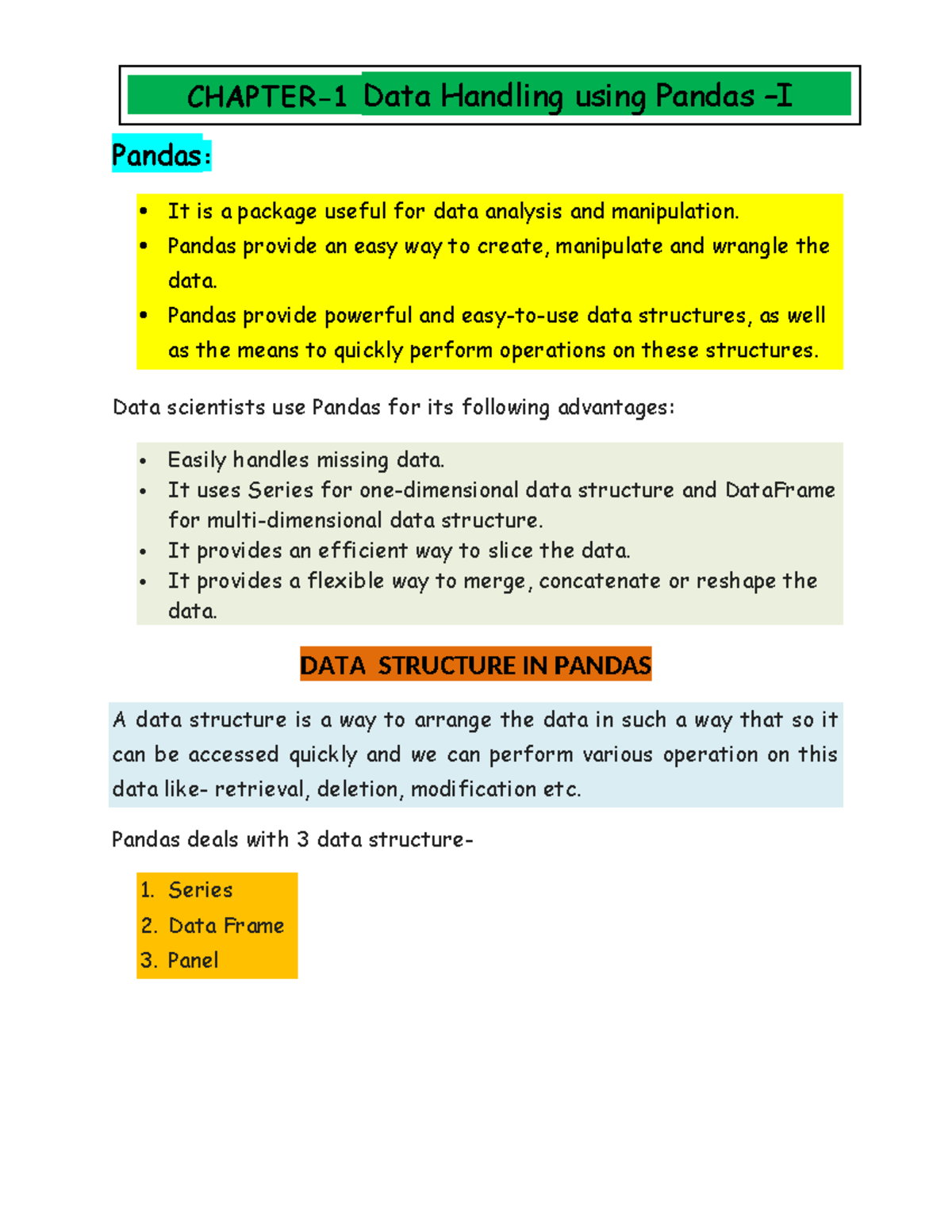 Data Handlinng Using Pandas-I - ####### Pandas provide an easy way to create, manipulate and ...