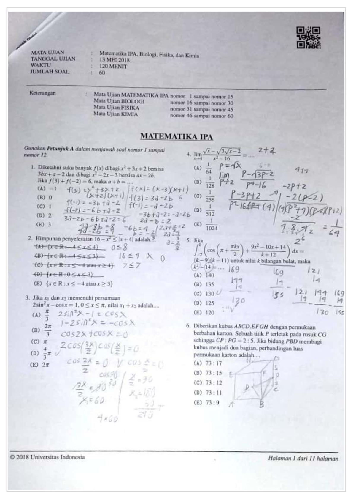 SOAL SIMAK UI 2018 - Mathematics B - Studocu