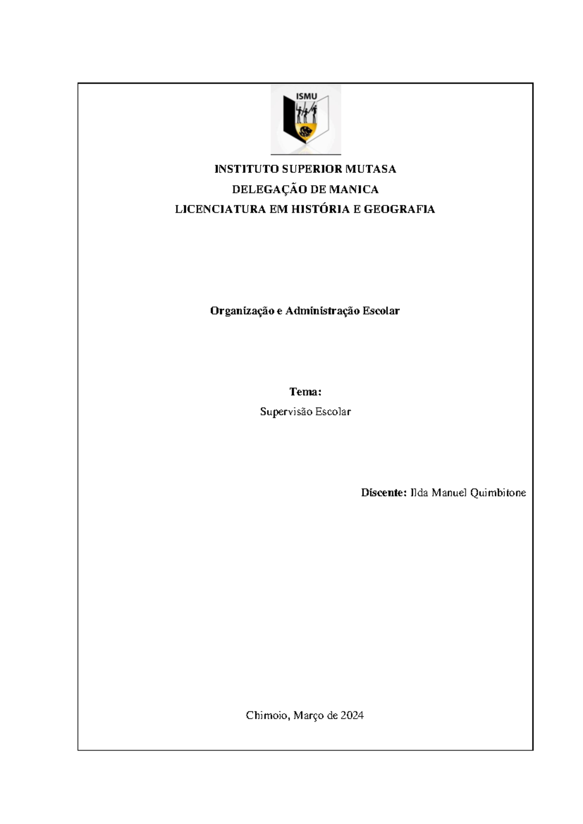 Trabalho academico - INSTITUTO SUPERIOR MUTASA DELEGAÇÃO DE MANICA ...