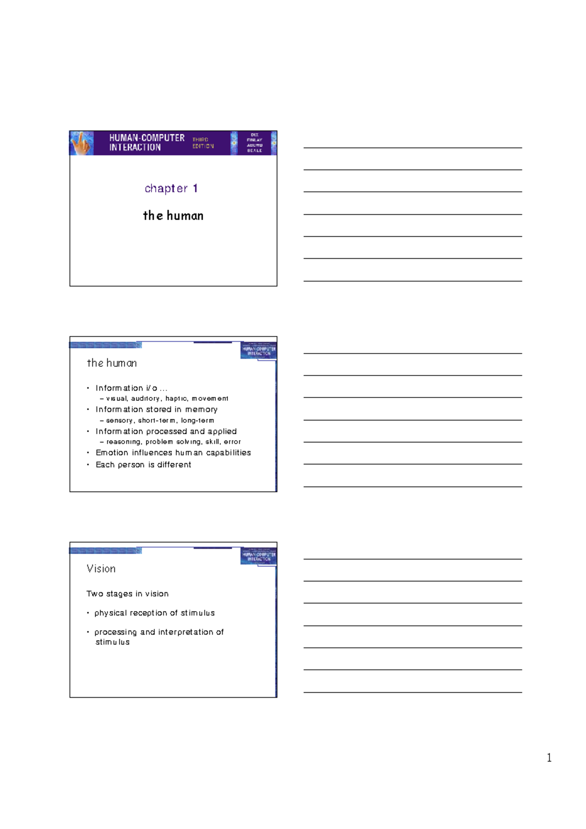 E3 chap 01 3up - Lecture note for HCI Chapter 1 - chapt er 1 the human the human I nform at ion ...