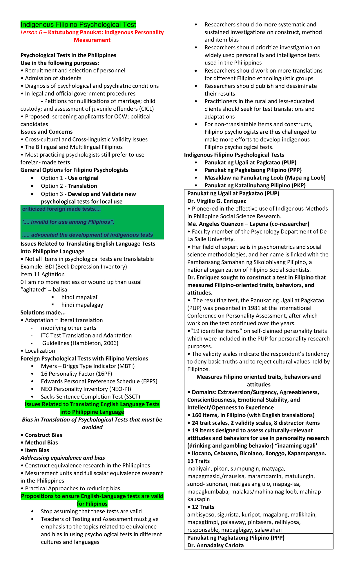 FIL - N/A - Indigenous Filipino Psychological Test Lesson 6 ...