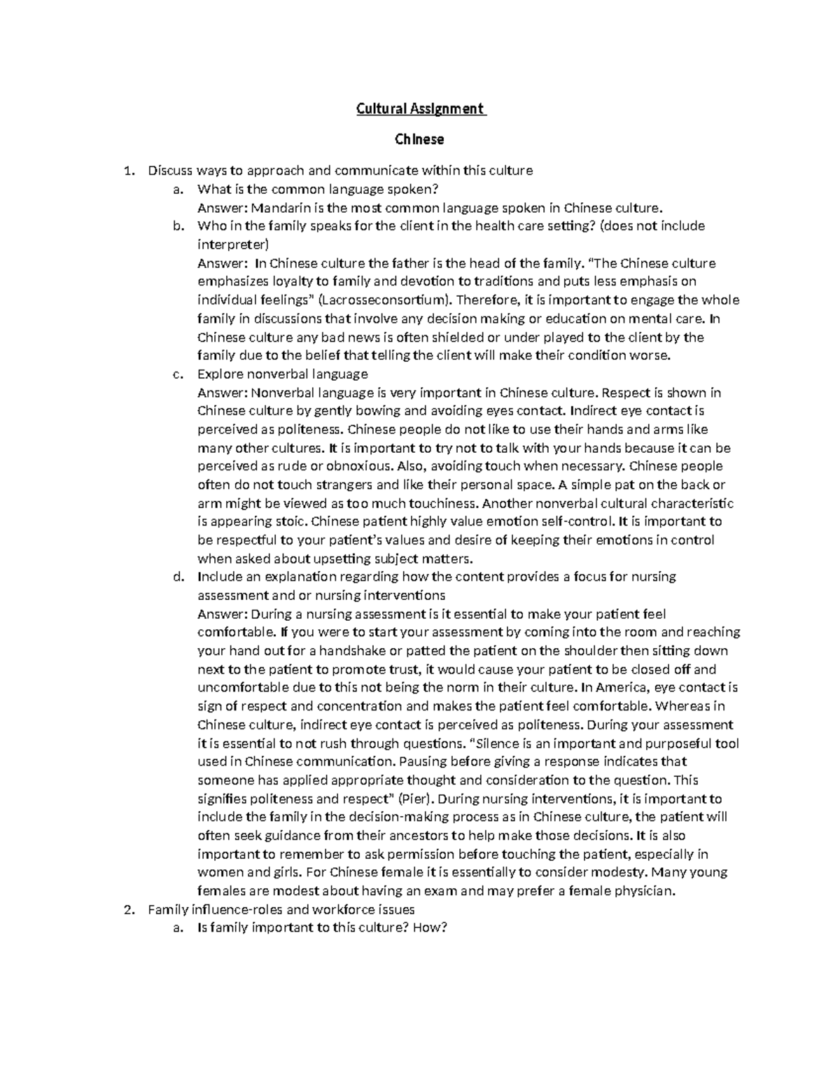 Cultural Assignment(1) - Cultural Assignment Chinese Discuss ways to ...