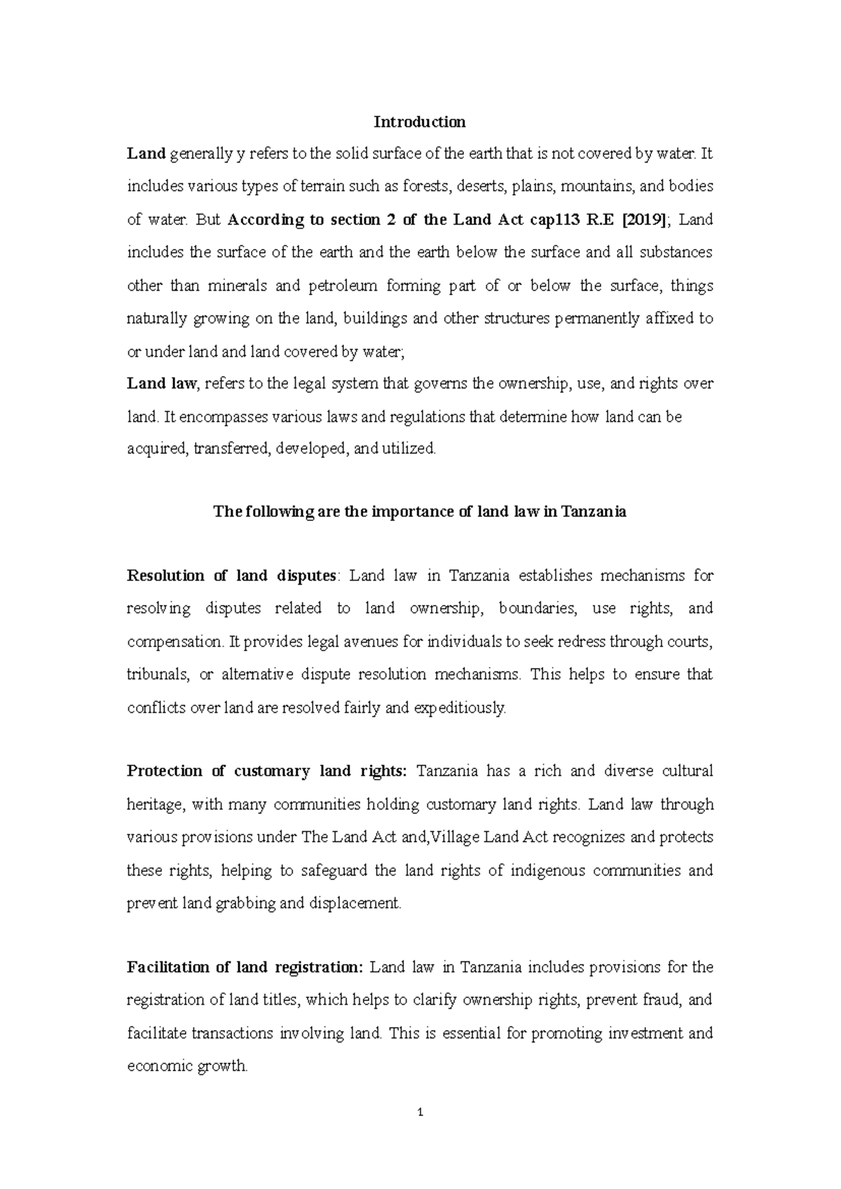 Land assignment - Introduction Land generally y refers to the solid ...
