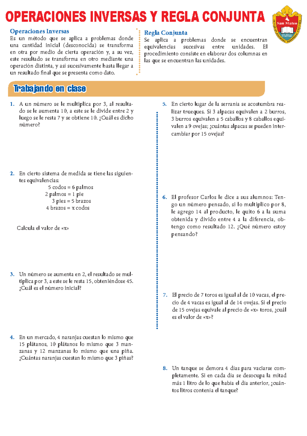 Operaciones Inversas Regla Conjunta - Trabajando en clase Operaciones ...