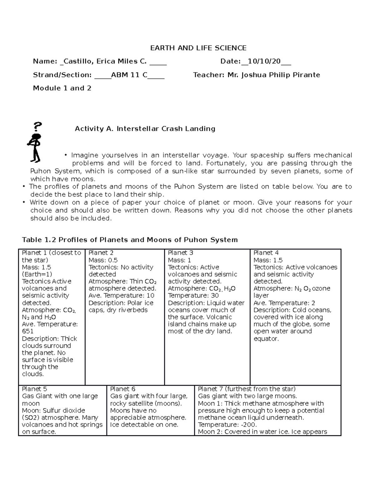Module 1 and 2 -Earth and Life Science - Erica Miles Castillo - EARTH ...