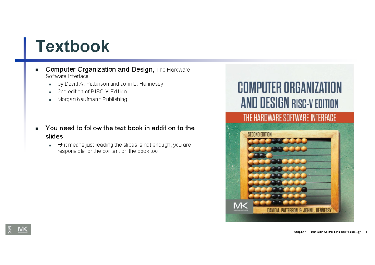 Comp Architecture Lecture - Textbook Computer Organization and Design ...