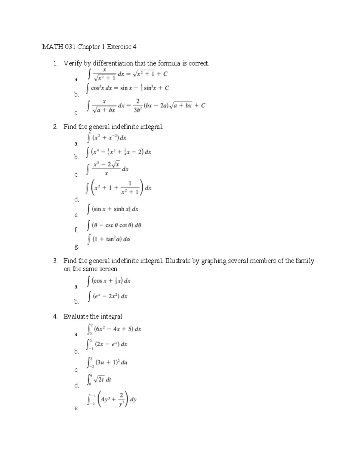 MATH 031 Chapter 1 Exercise 4 - MATH 031 Chapter 1 Exercise 4 Verify by ...