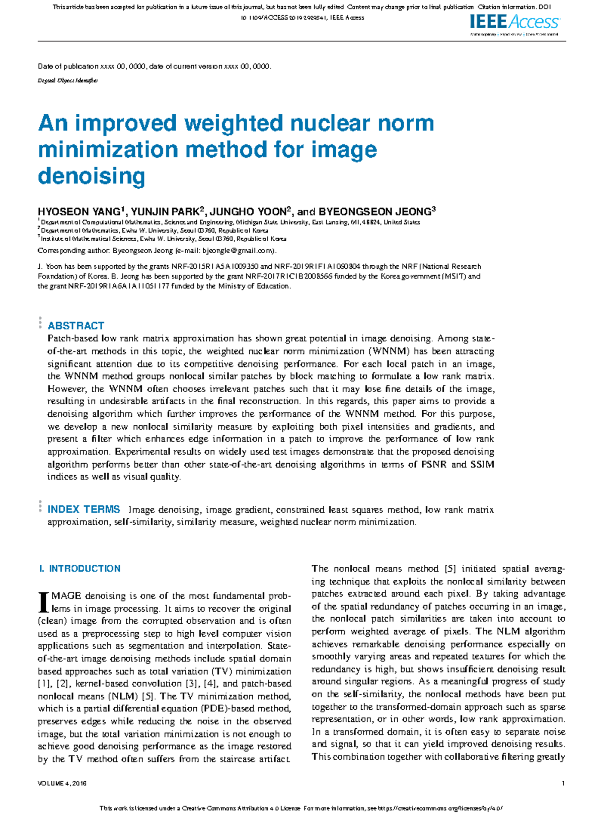 An Improved Weighted Nuclear Norm Minimization Met - 10.1109/ACCESS.2019, IEEE Access Date of ...