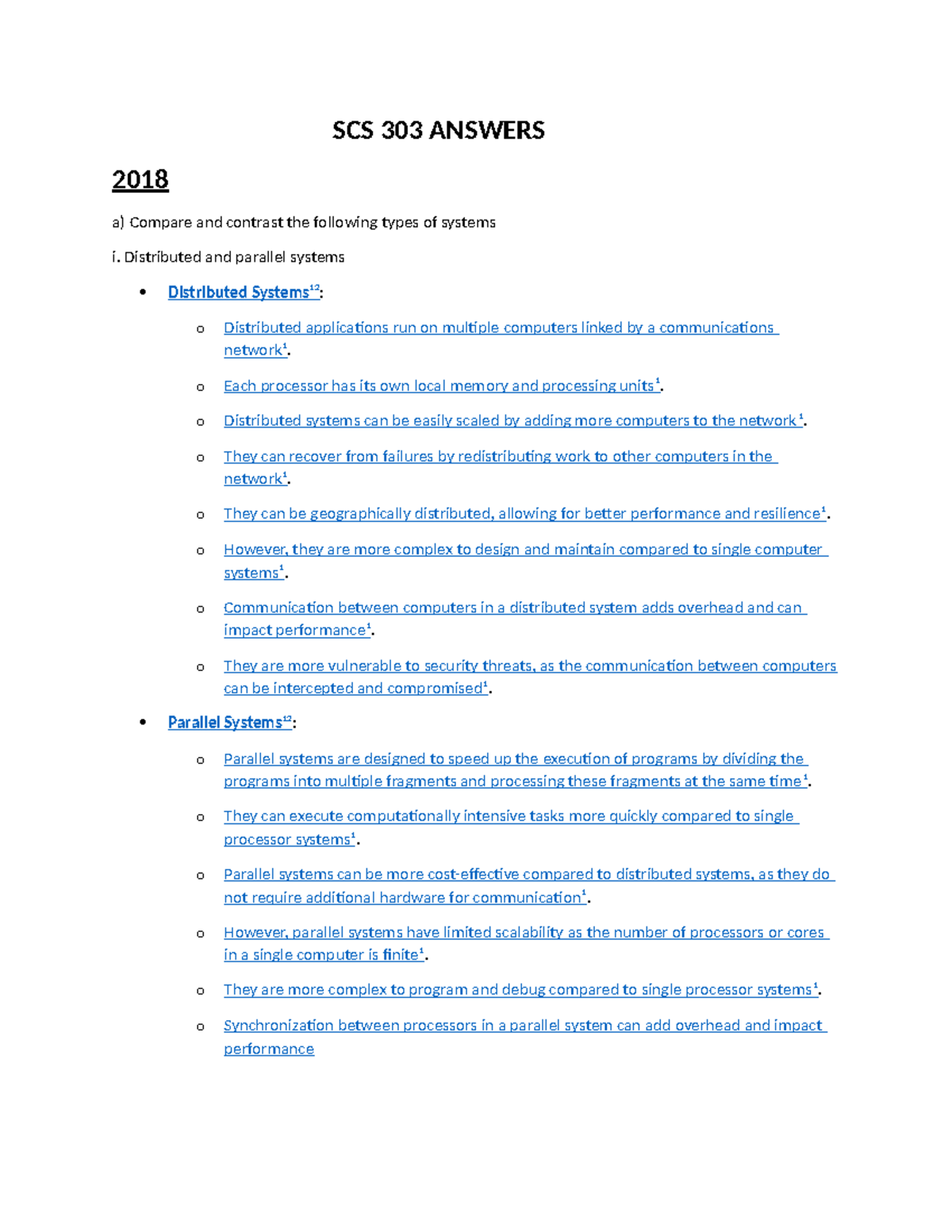 SCS 303 Answers - some extra material you might consider - SCS 303 ANSWERS 2018 a) Compare and ...