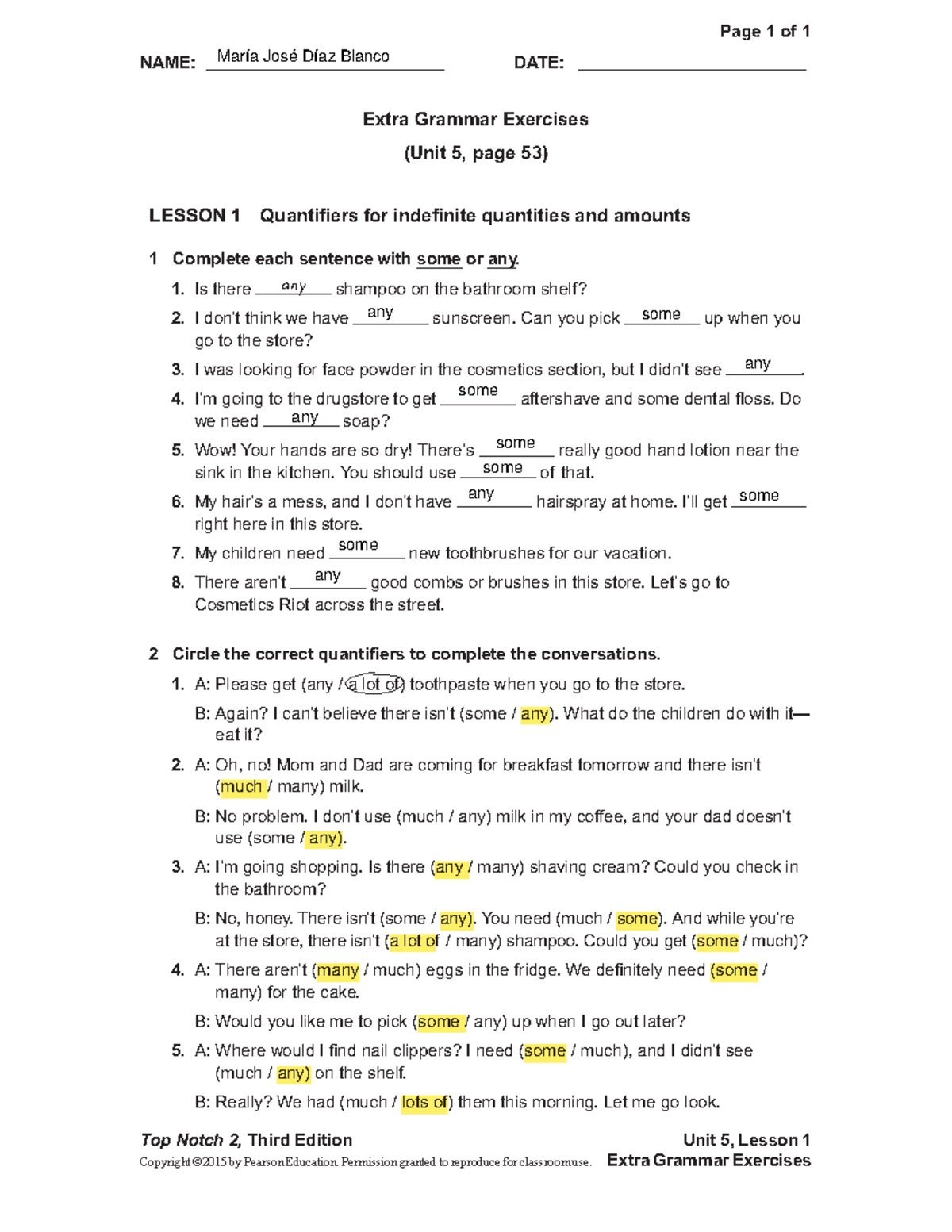 Unit 05 Extra Grammar Exercises Maria Diaz - NAME: _________________________ DATE: - Studocu