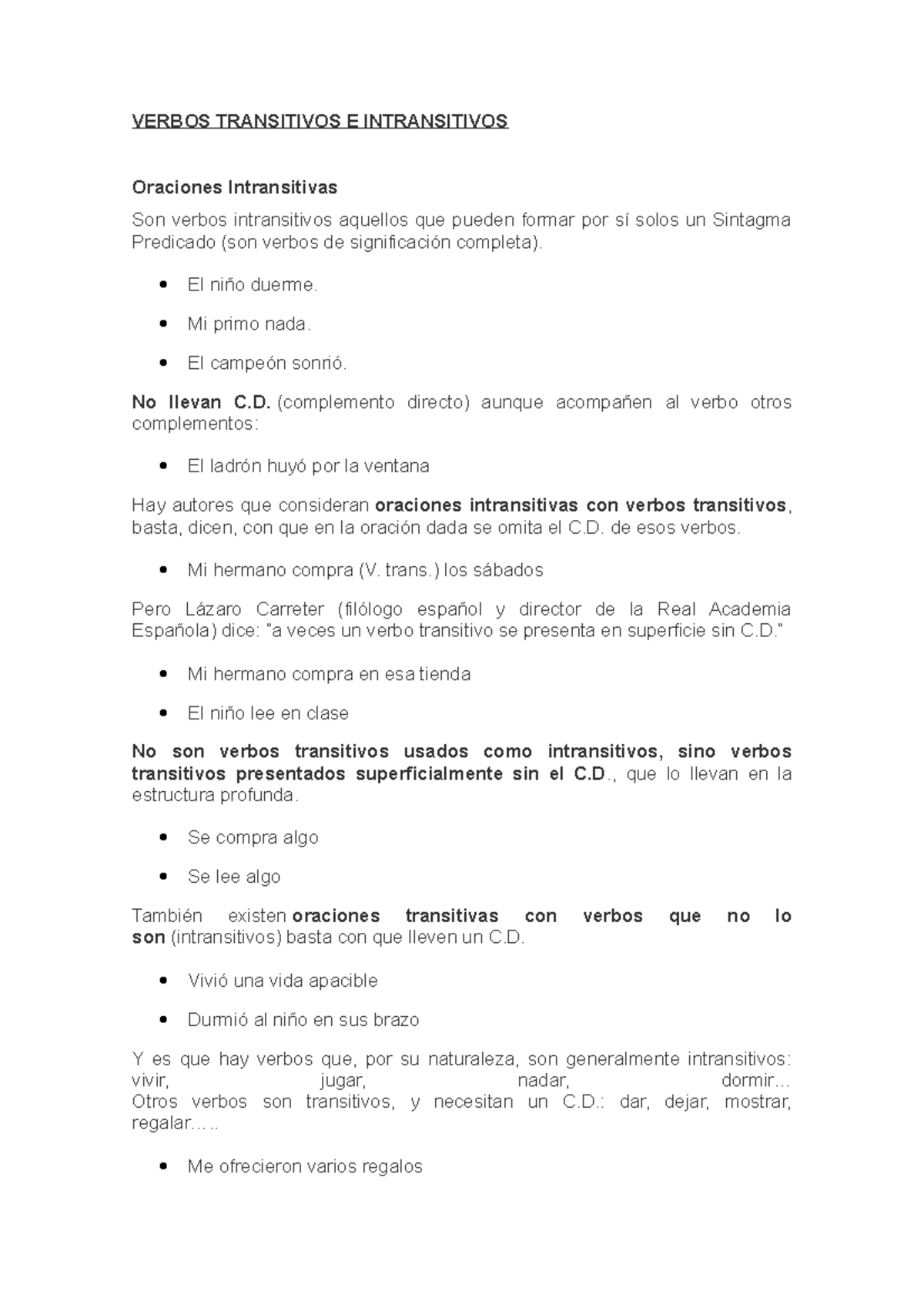 Verbos Transitivos E Intransitivos - VERBOS TRANSITIVOS E INTRANSITIVOS ...