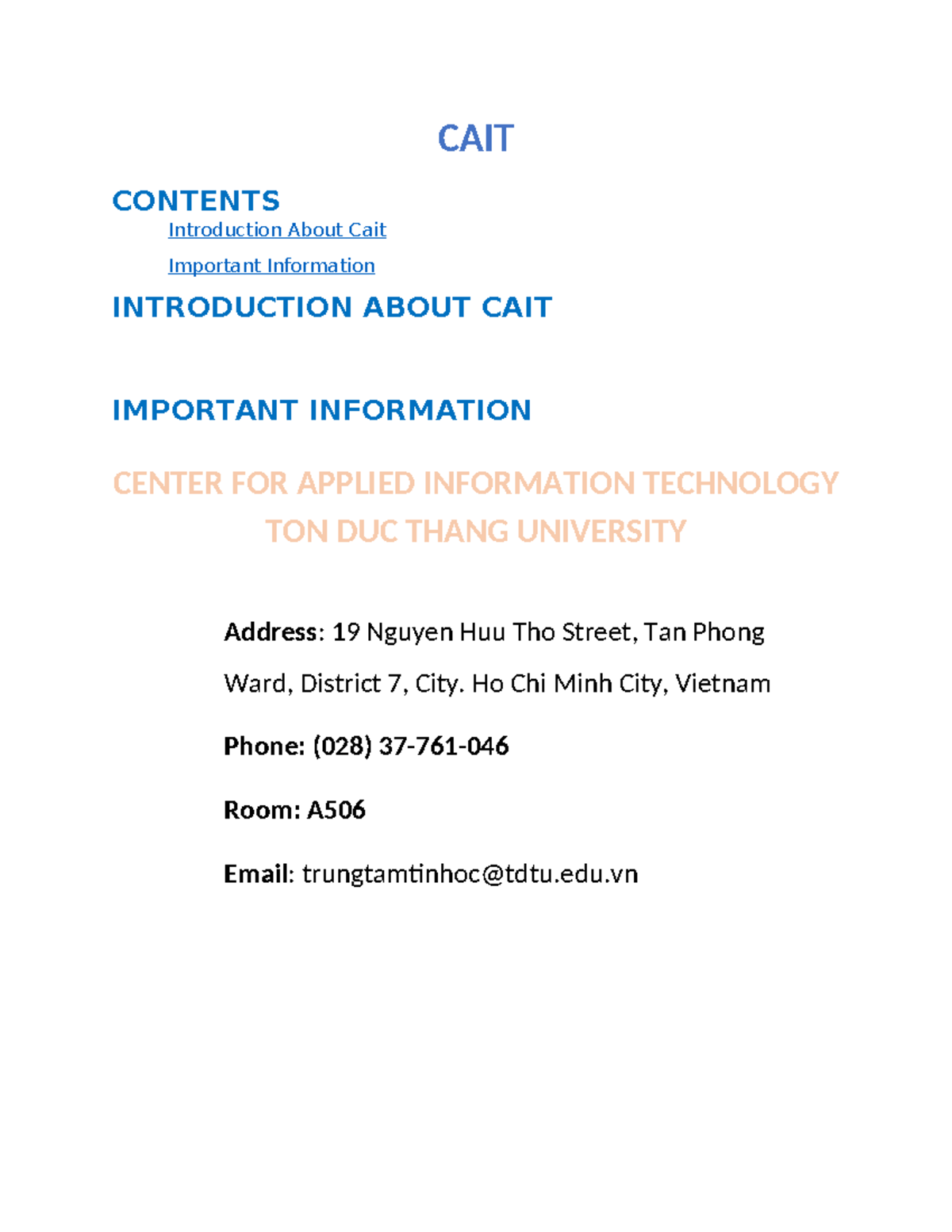 Data1 Tuan2 Input - Cơ sở tin học 1 - CAIT CONTENTS Introduction About ...