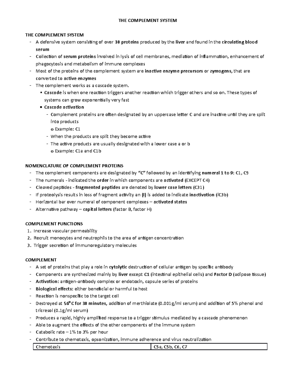 7 The complement system - Cascade is when one reaction triggers another ...