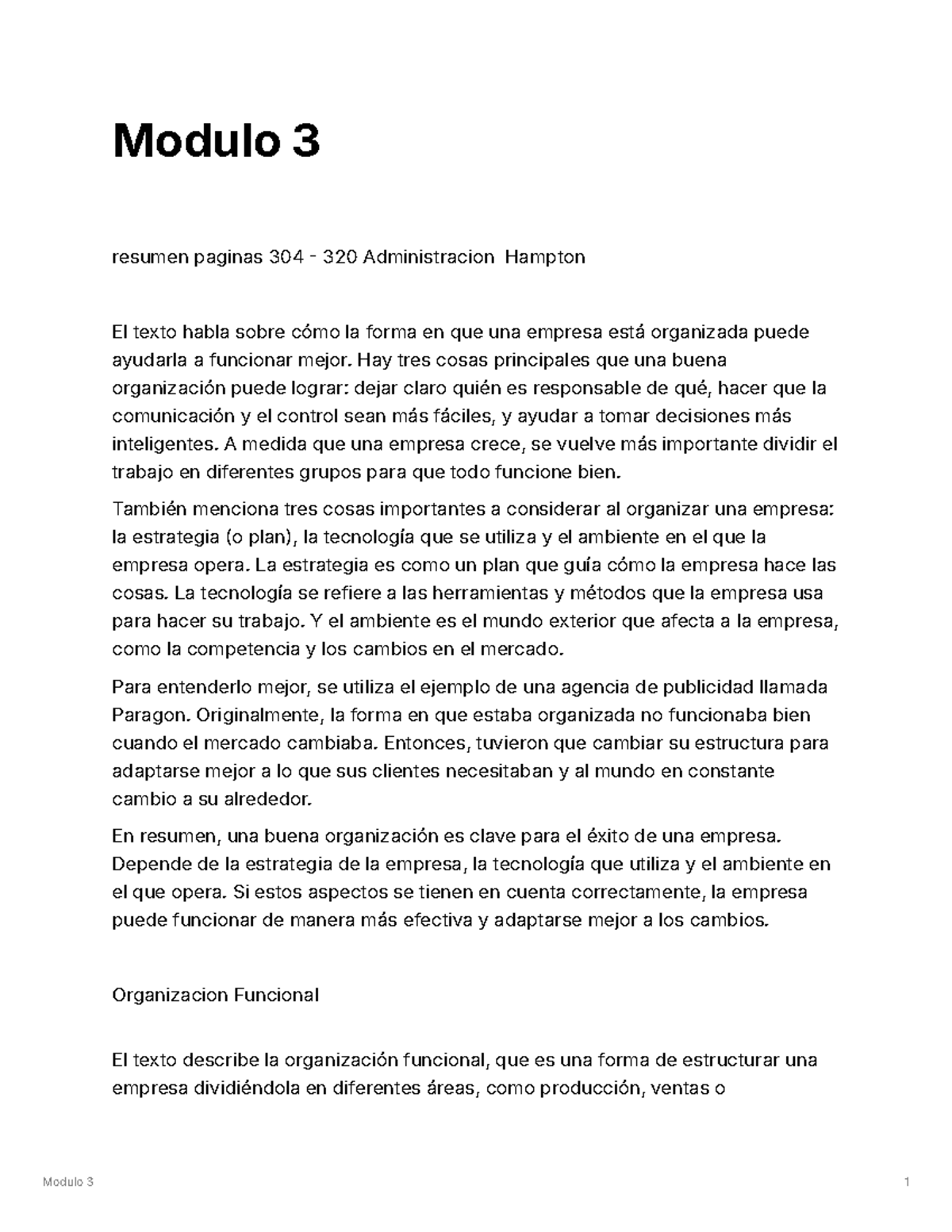 Resumen bibliografia obligatoria Modulo 3 - Modulo 3 resumen paginas 304 320 Administracion ...