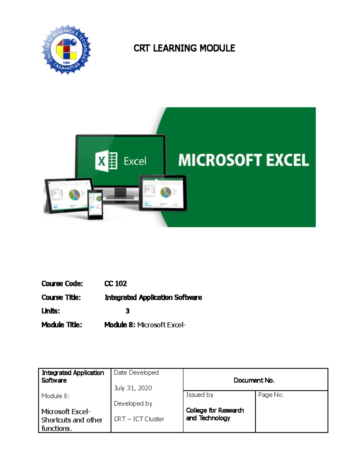 Module 8 Integrated Application Software - CRT LEARNING MODULE Course ...