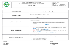 Relation and Function - Detailed Lesson Plan - DETAILED LESSON PLAN ...