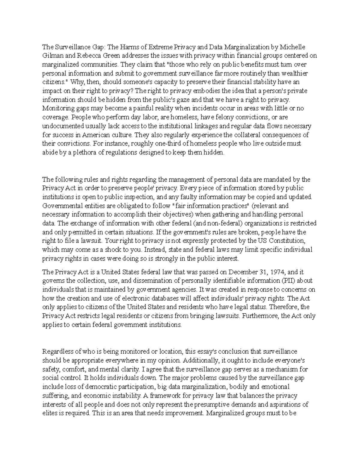 CYB 260 Module Two Activity - The Surveillance Gap: The Harms of ...