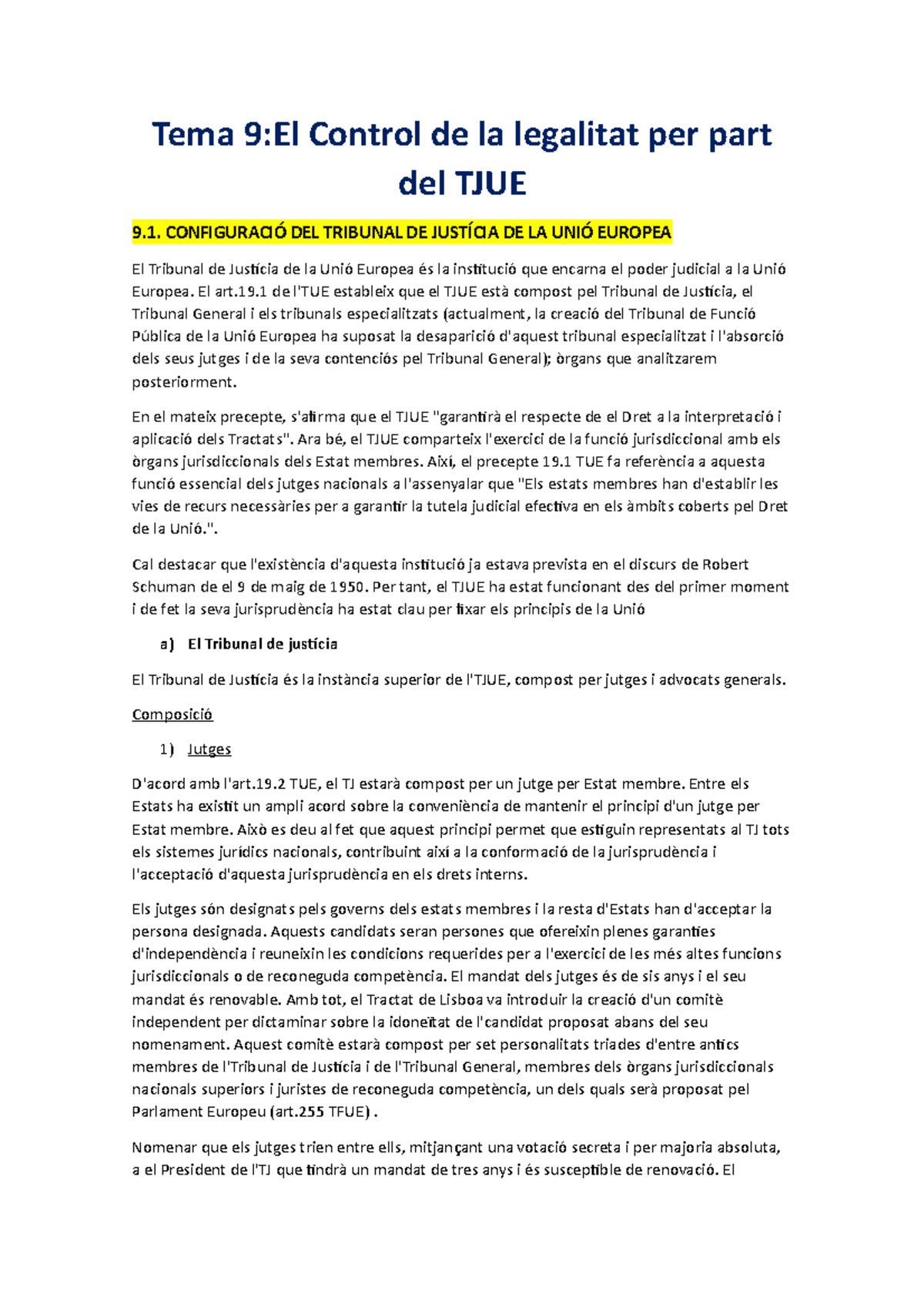 Tema 9: El control de la legalidad por parte del TJUE - Tema 9:El ...