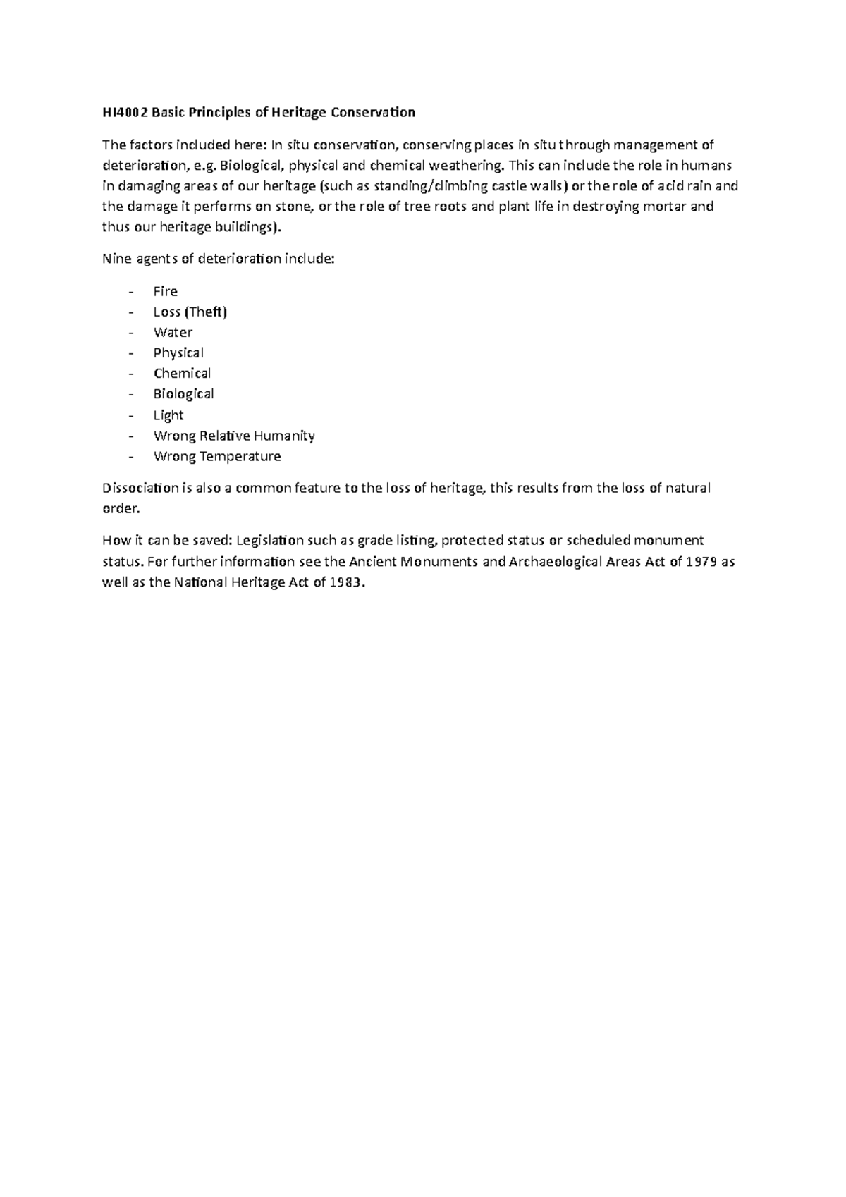 HI4002 Basic Principles of Heritage Conservation - Biological, physical and chemical weathering ...