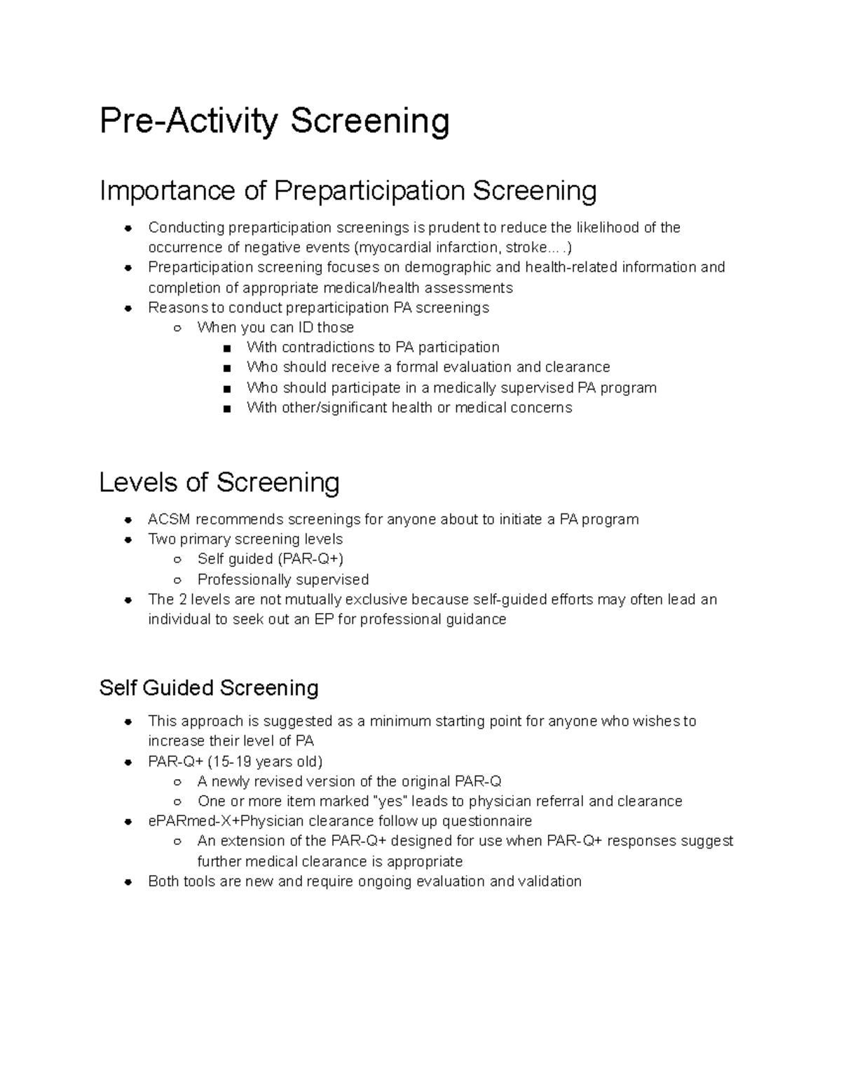 Pre Activity Screening Pre Activity Screening Importance Of 