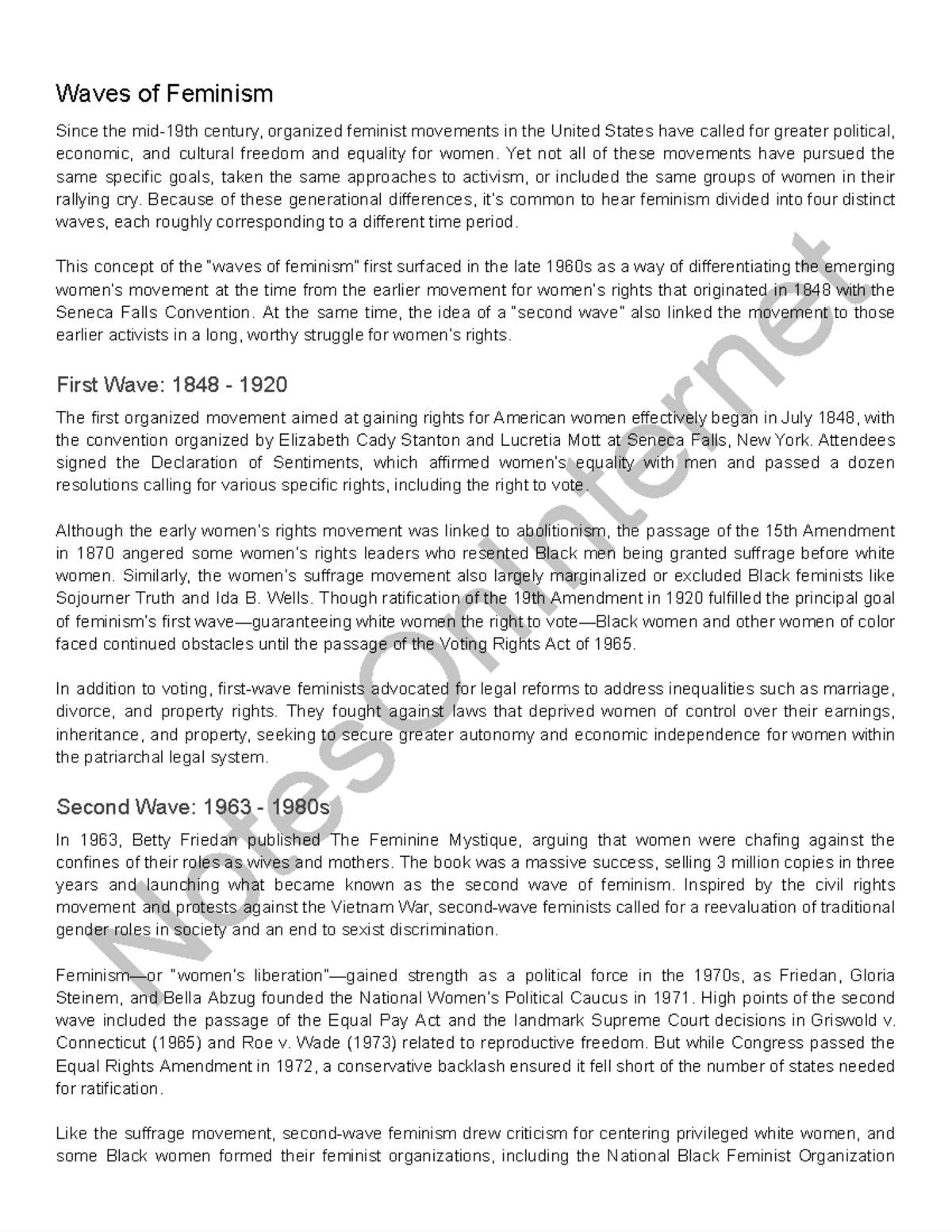 Waves of Feminism - NotesOnInternet Waves of Feminism Since the mid ...