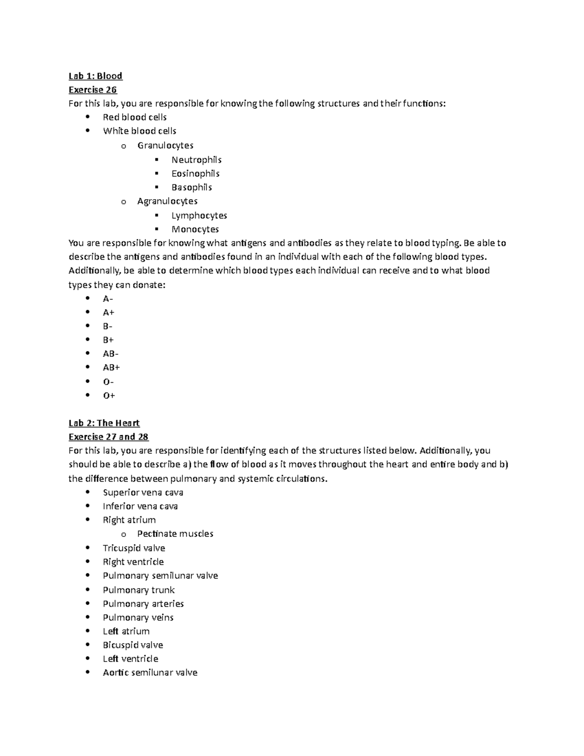 Lab Objectives - Lab 1: Blood Exercise 26 For this lab, you are ...