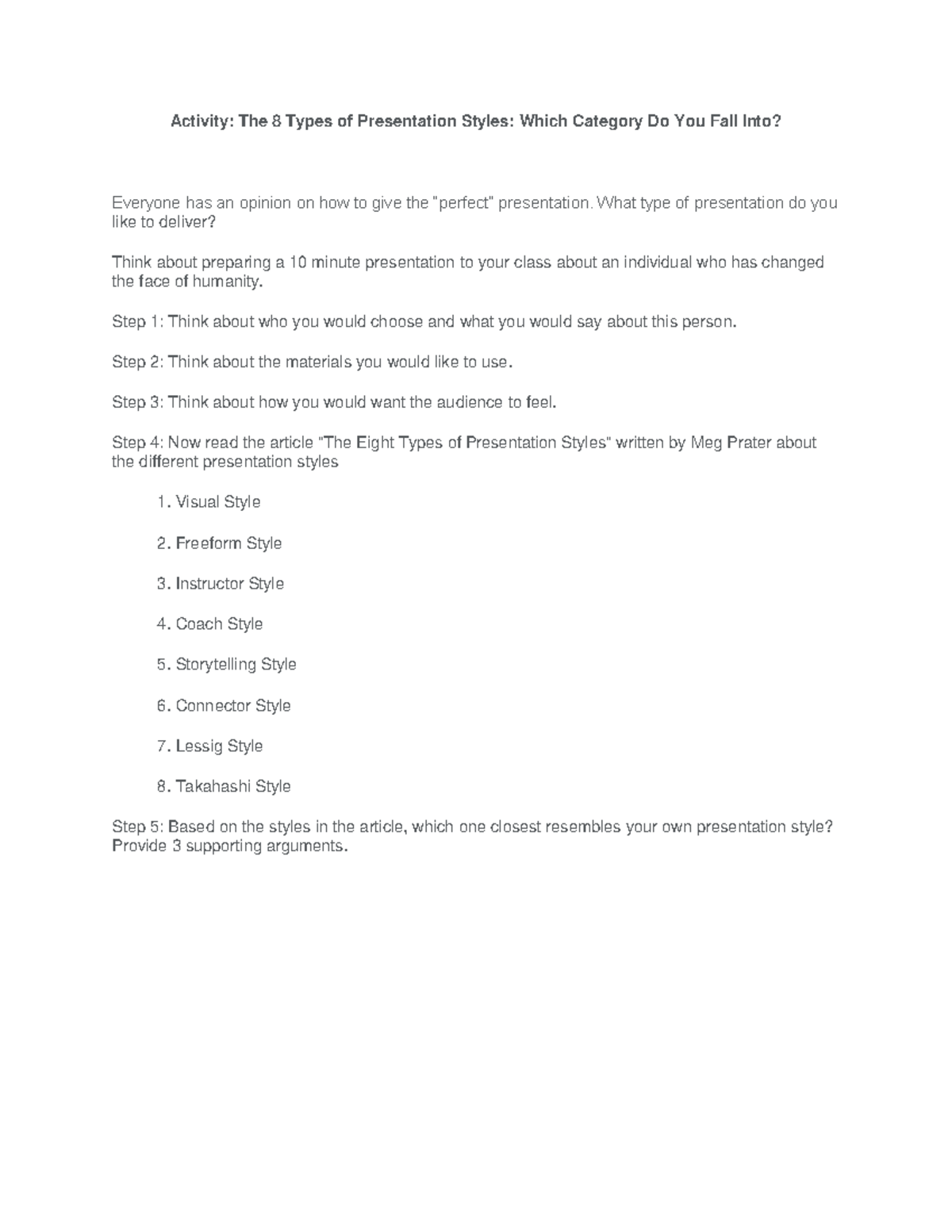 BCD-CWP Activity The 8 Types of Presentation Styles V1 0319 - Activity ...