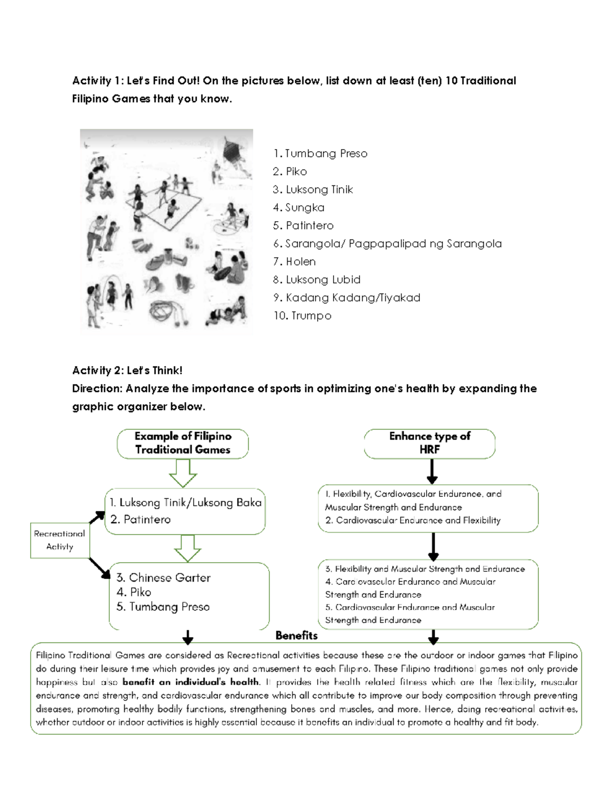 PE Activity - Activity 1: Let's Find Out! On the pictures below, list ...