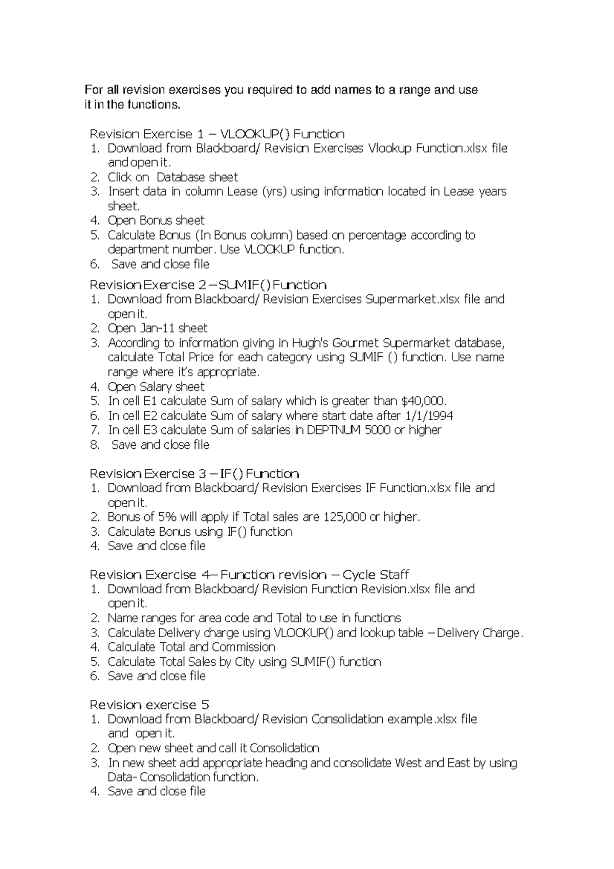 Revision exercises - Lecture notes 1 - For all revision exercises you ...