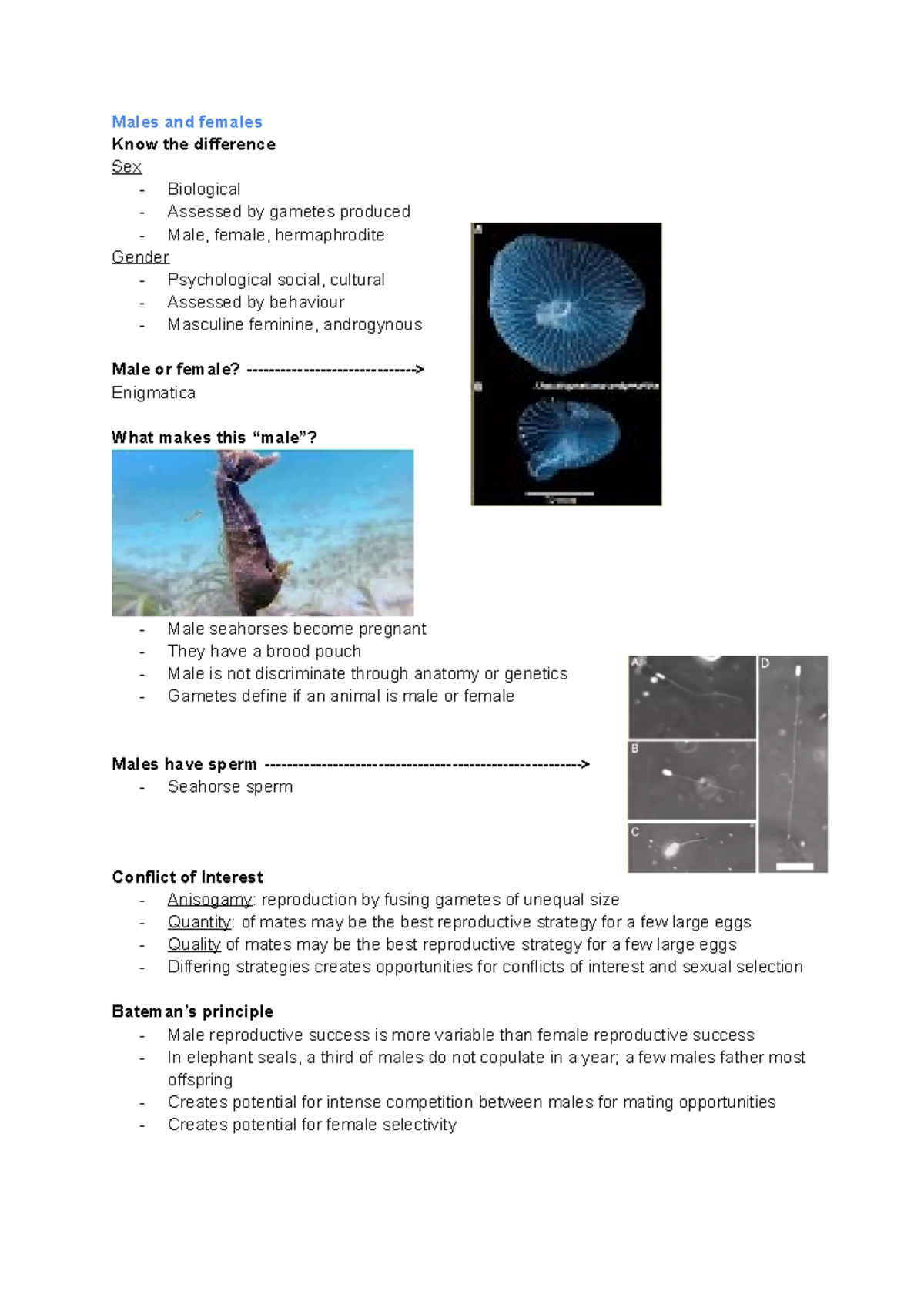 8 - Mating Systems - Lecture notes 8 - Males and females Know the ...