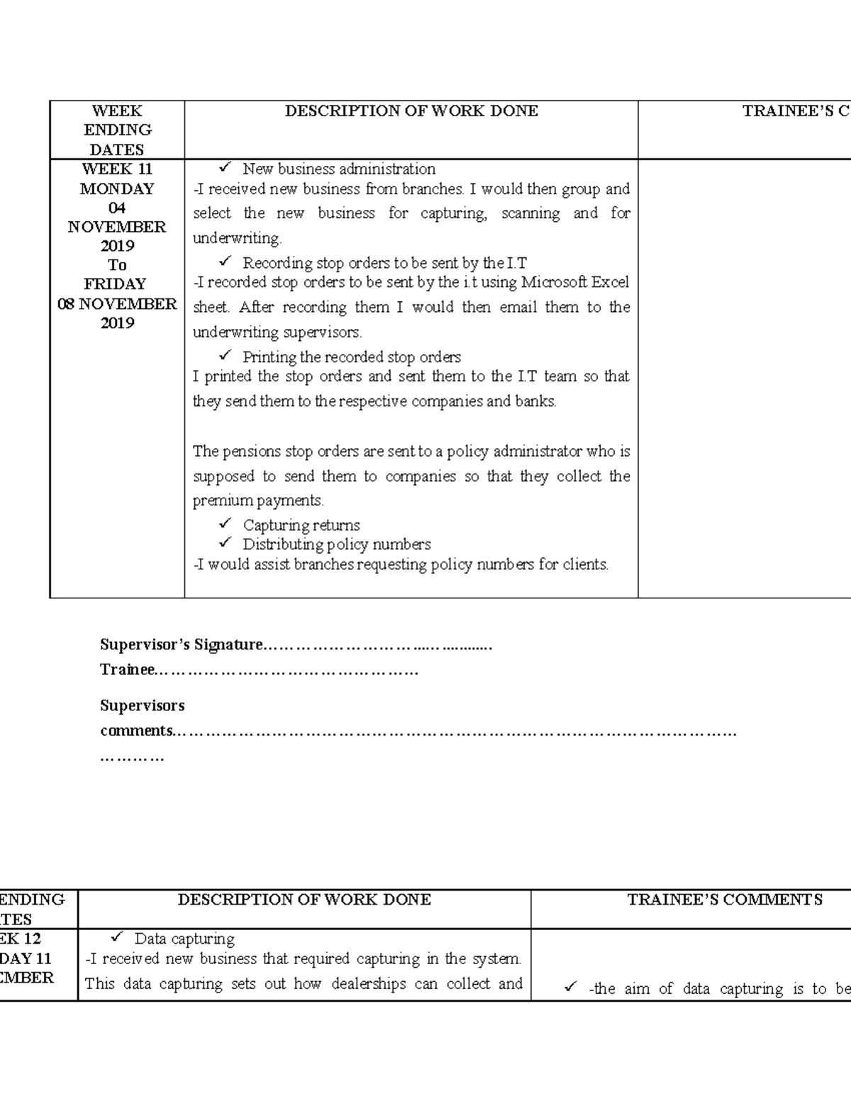 LOG BOOK - 3:1 Log Book - WEEK ENDING DATES DESCRIPTION OF WORK DONE ...