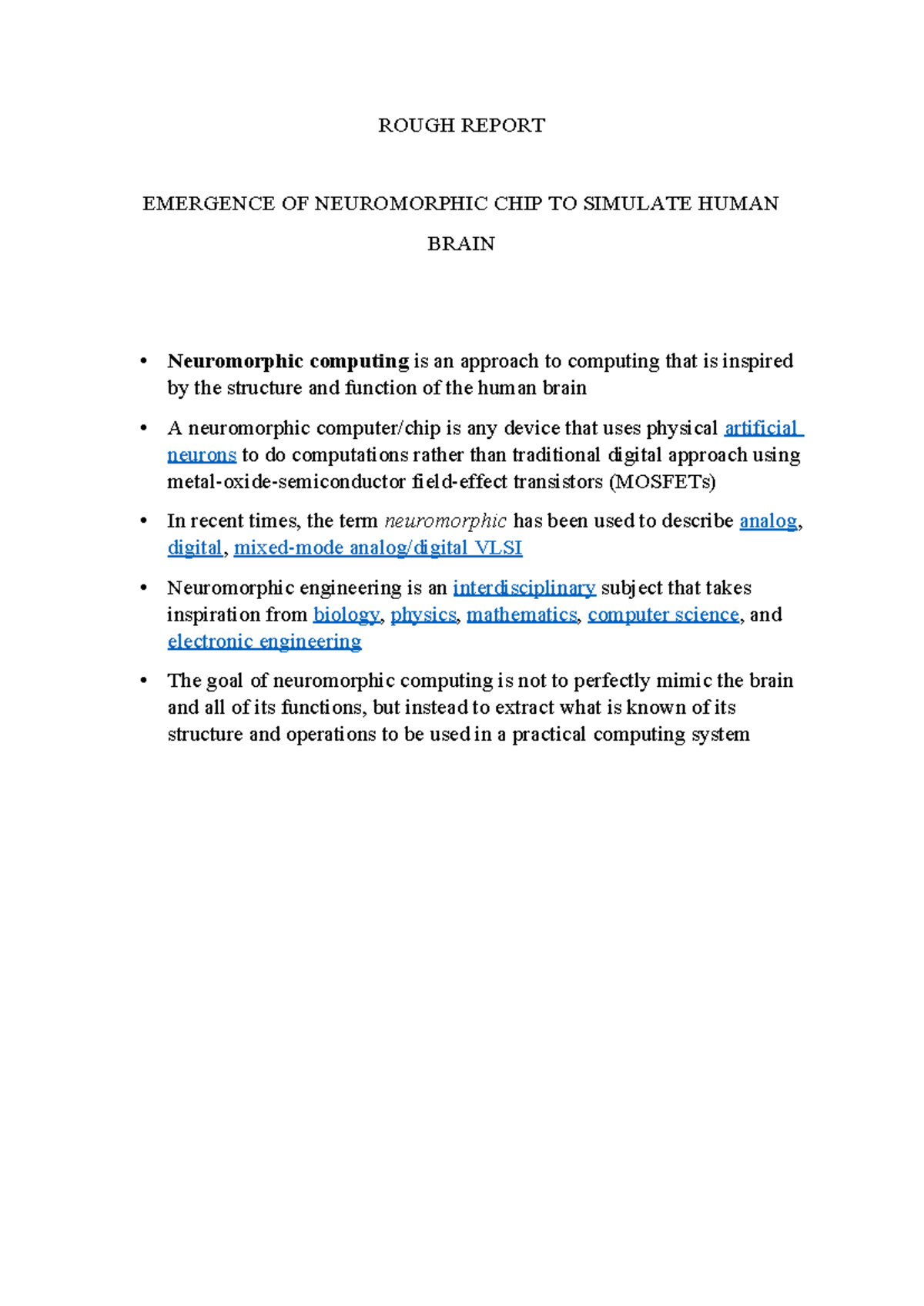 Rough Report 43 - ROUGH REPORT EMERGENCE OF NEUROMORPHIC CHIP TO ...