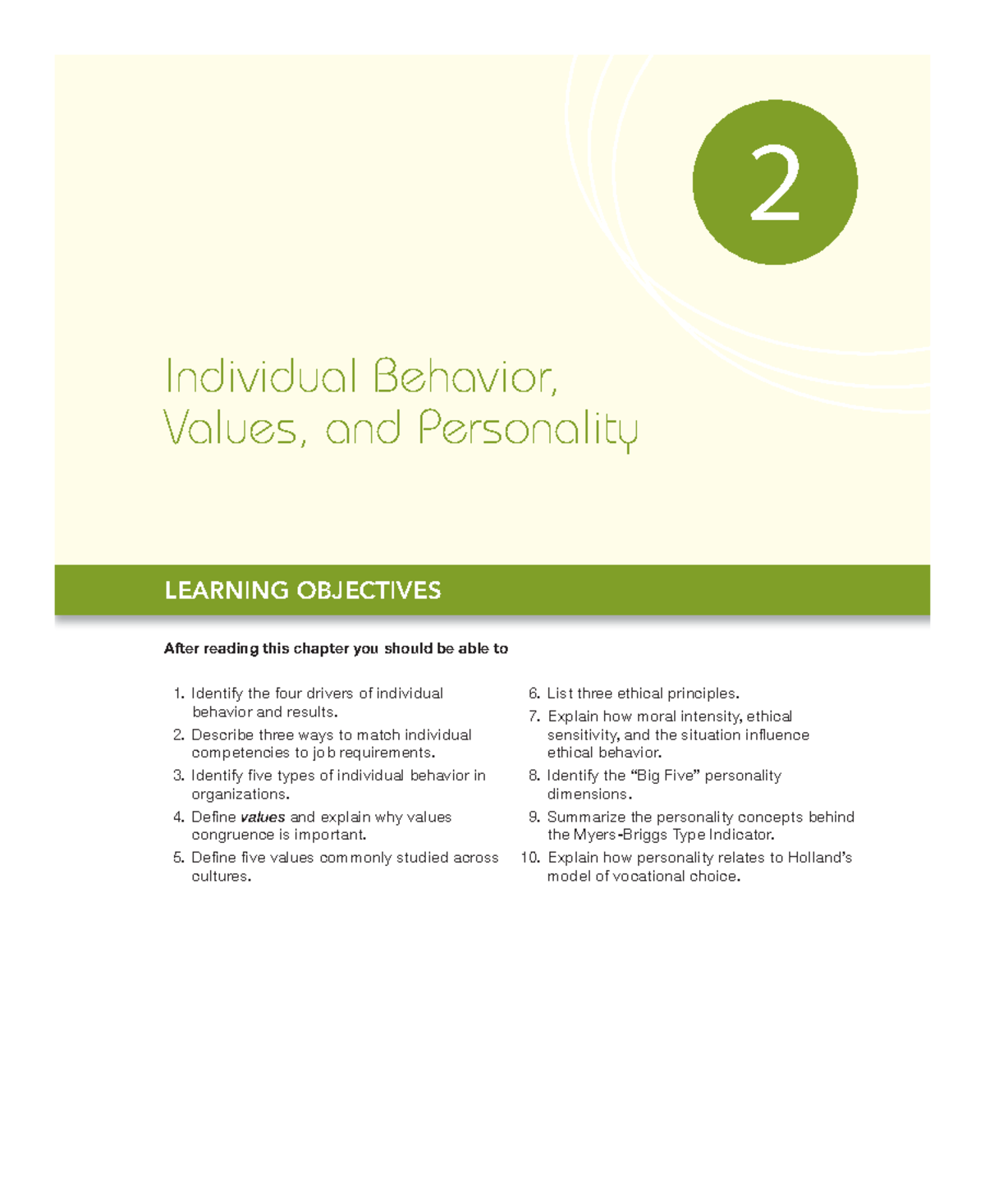 Ch. 2 - Individual Behavior, Values, and Personality - Identify the ...