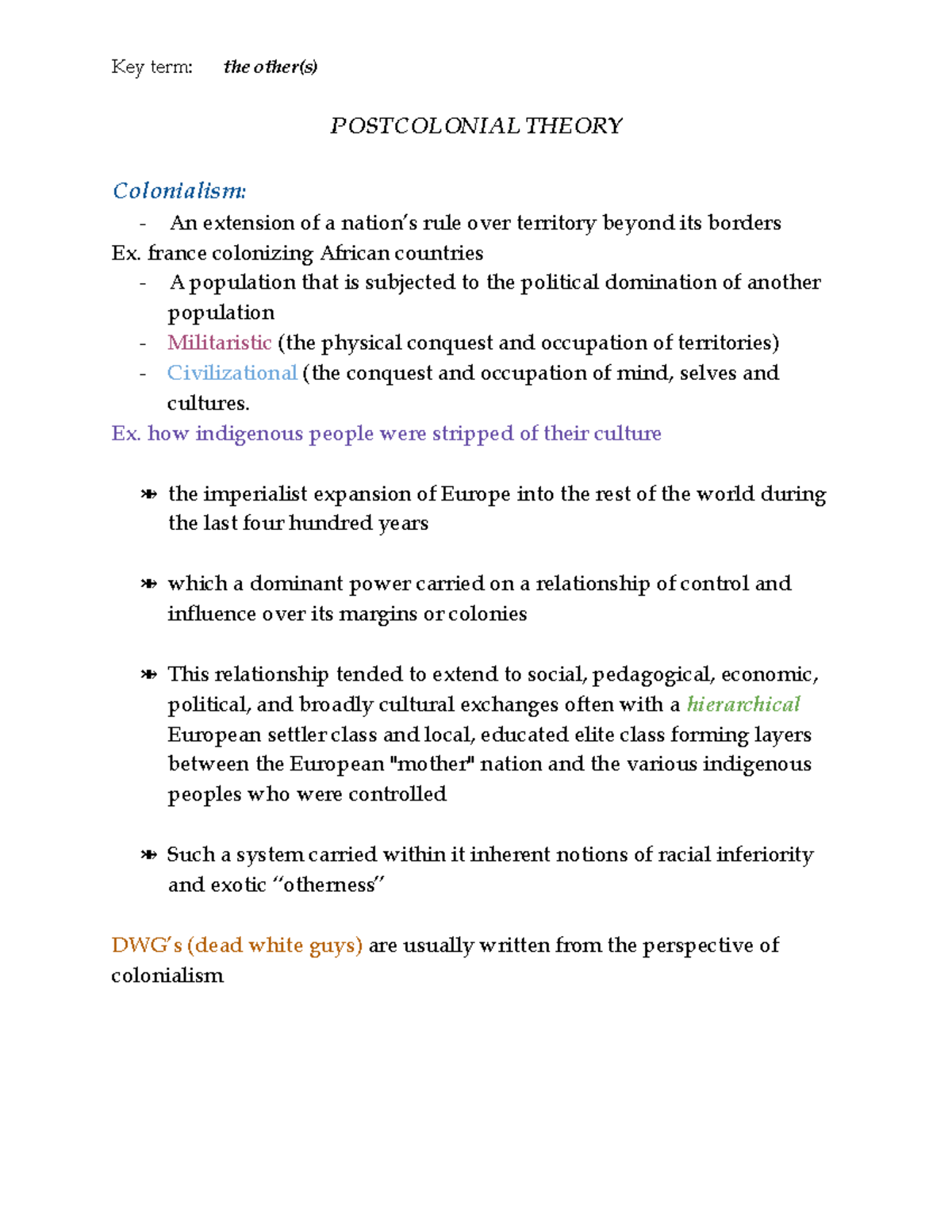 Postcolonial Theory - Key term: the other(s) POSTCOLONIAL THEORY ...