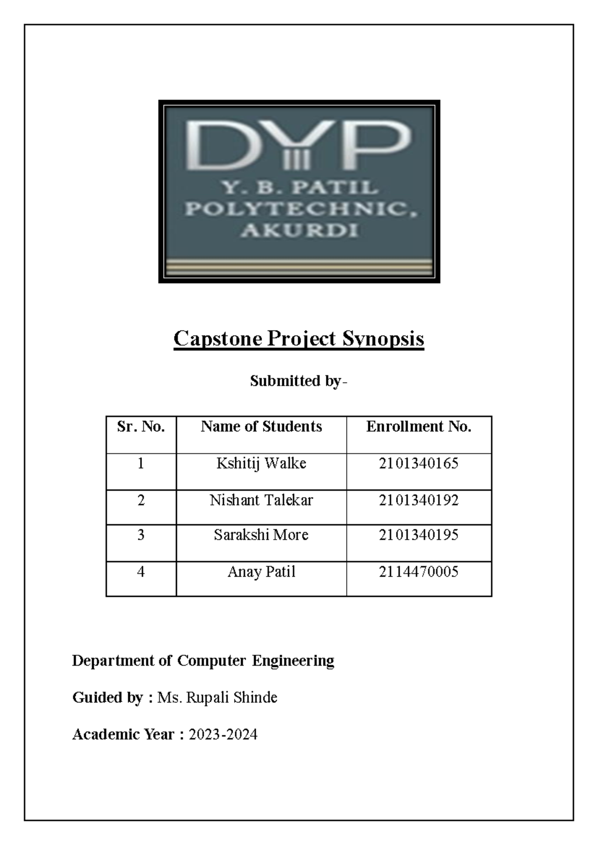 All 3-Synopsis - Cpe - Capstone Project Synopsis Submitted by- Department of Computer ...