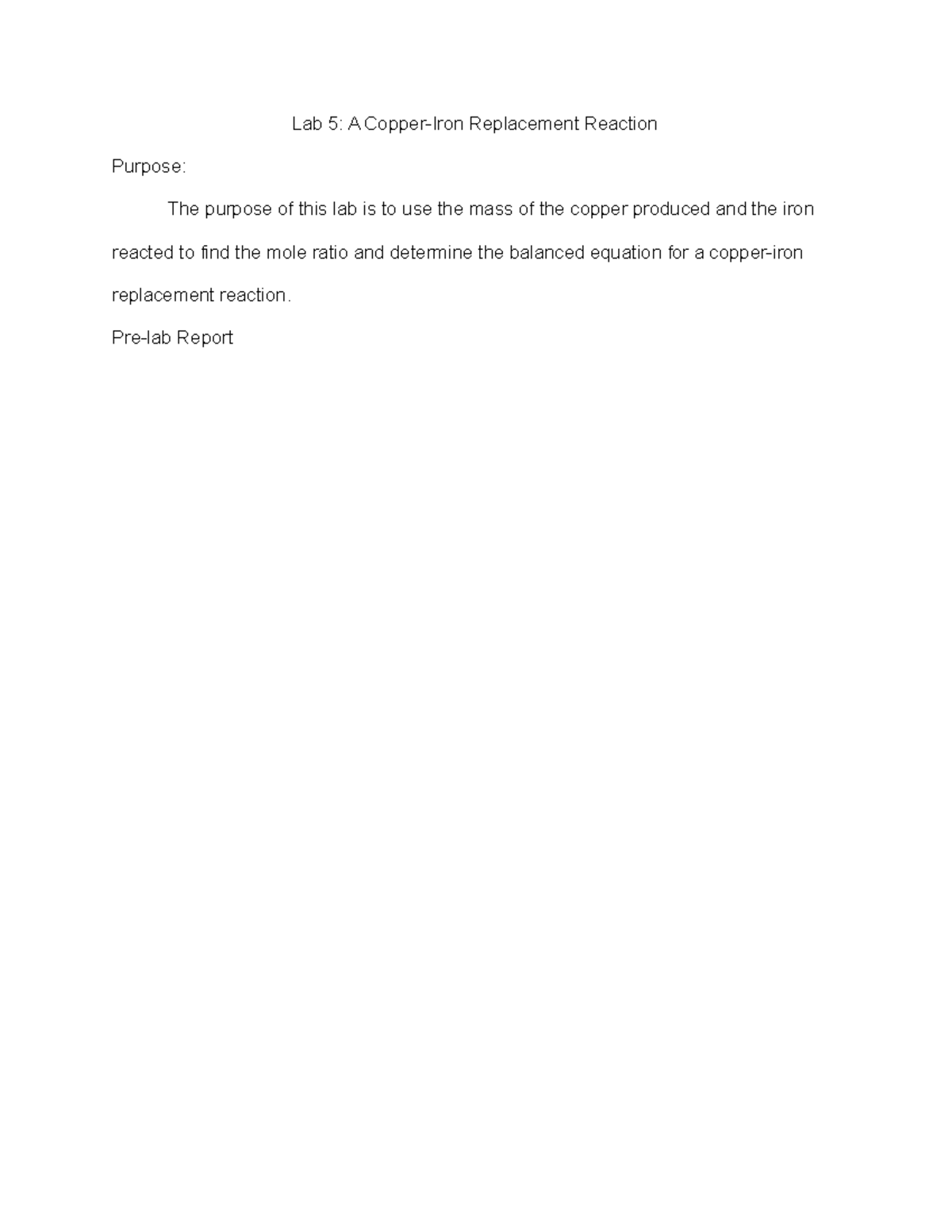 Lab 5 A Copper-Iron Replacement Reaction - CHEM 1411 - LSC - Studocu