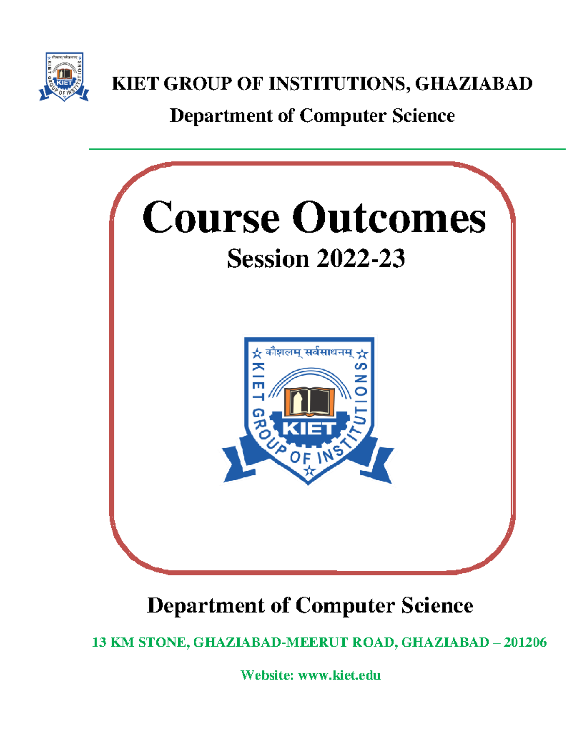 Course outcomes for session 2022-23 - KIET GROUP OF INSTITUTIONS, GHAZIABAD Department of ...