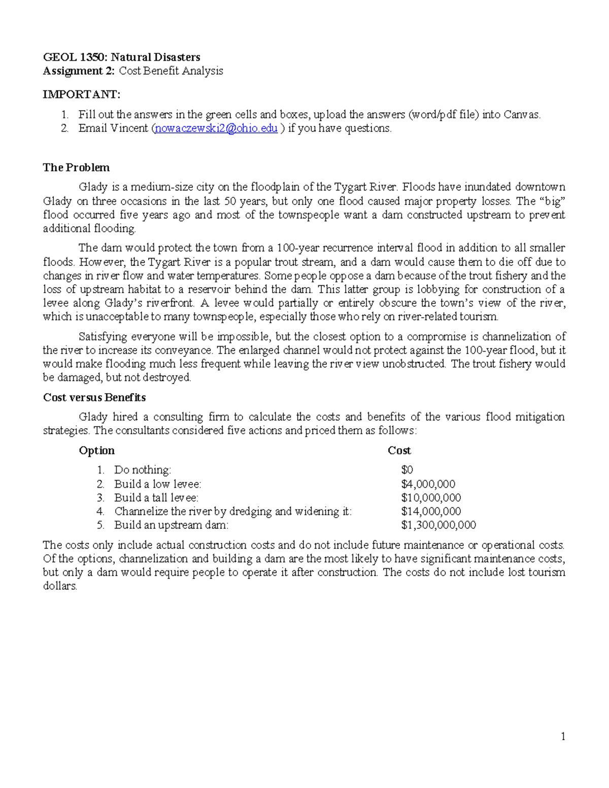 assignment 2 - GEOL 1350: Natural Disasters Assignment 2: Cost Benefit ...